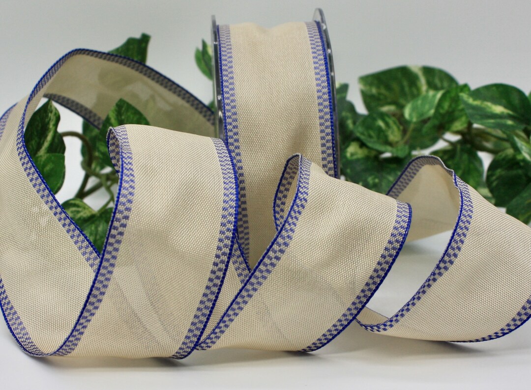 Wired Kraft/blue Border Ribbon 1.5" Wide BY THE YARD - Etsy