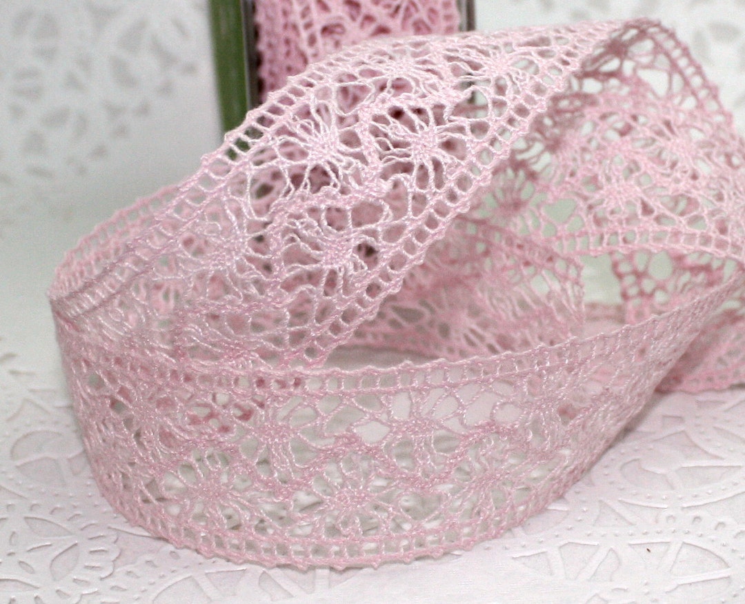 Pink Crochet Lace Ribbon 1.5” Wide BY THE YARD, Pink Lace Trim - Etsy