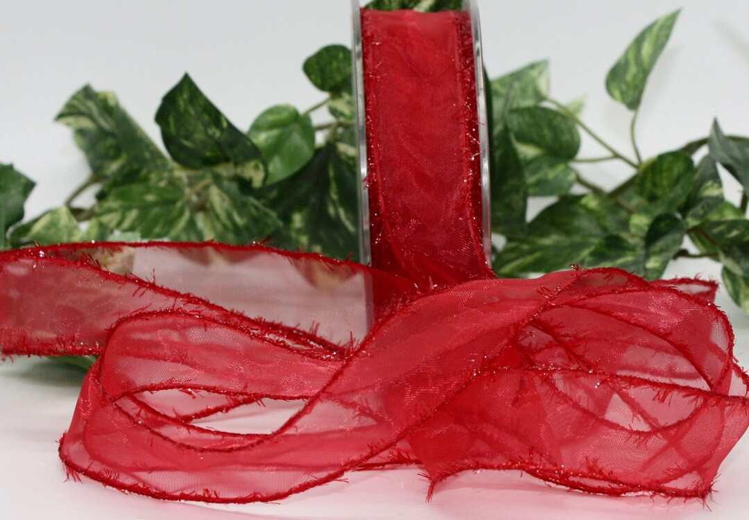 Red Tinsel Edge Organza Ribbon 1" Wide BY THE YARD, Sparkle Ribbon - Etsy