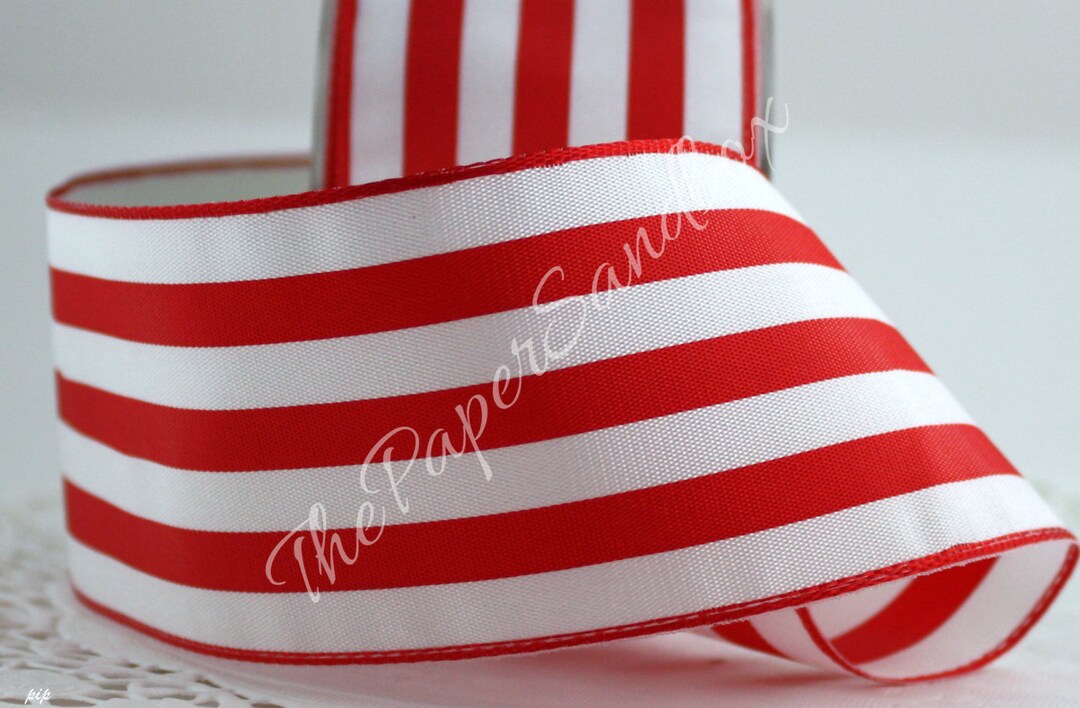 Red/white Stripe Ribbon 2 Wide BY THE YARD - Etsy