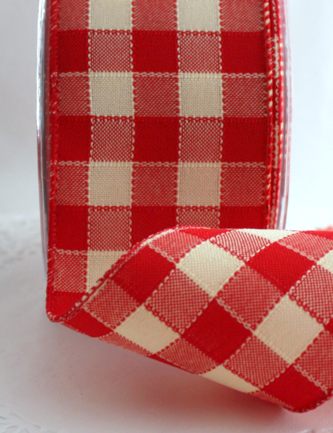 Red and Ivory Buffalo Check Wired Ribbon 2.5” Wide by the Yard - Etsy