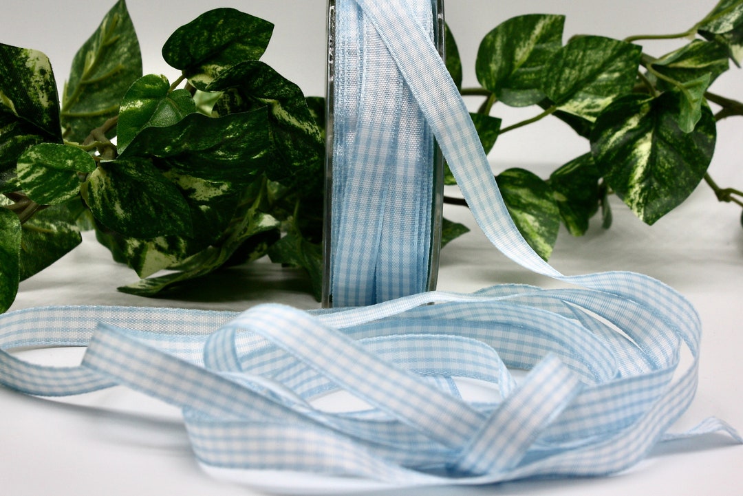 Light Bluewhite Check Ribbon 3/8" Wide by the Yard Gingham Ribbon - Etsy