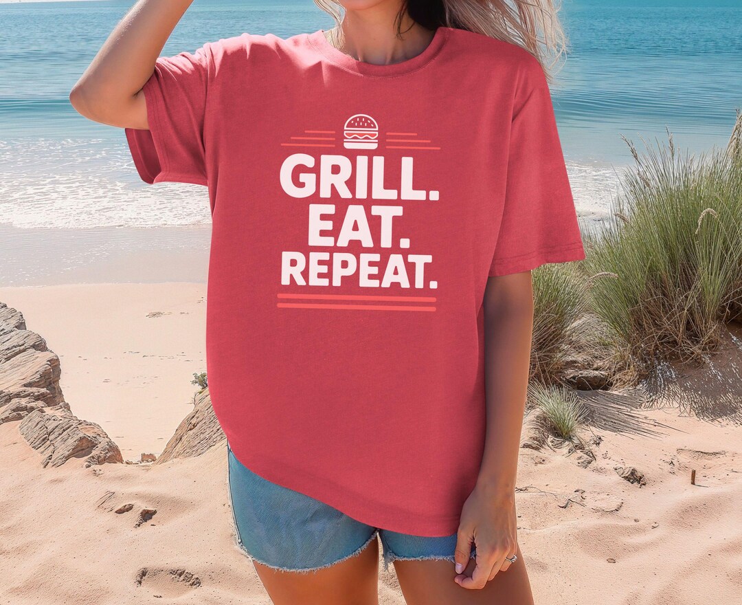 Grill Eat Repeat Burger Shirt, National Hamburger Day Tee, BBQ Cookout ...