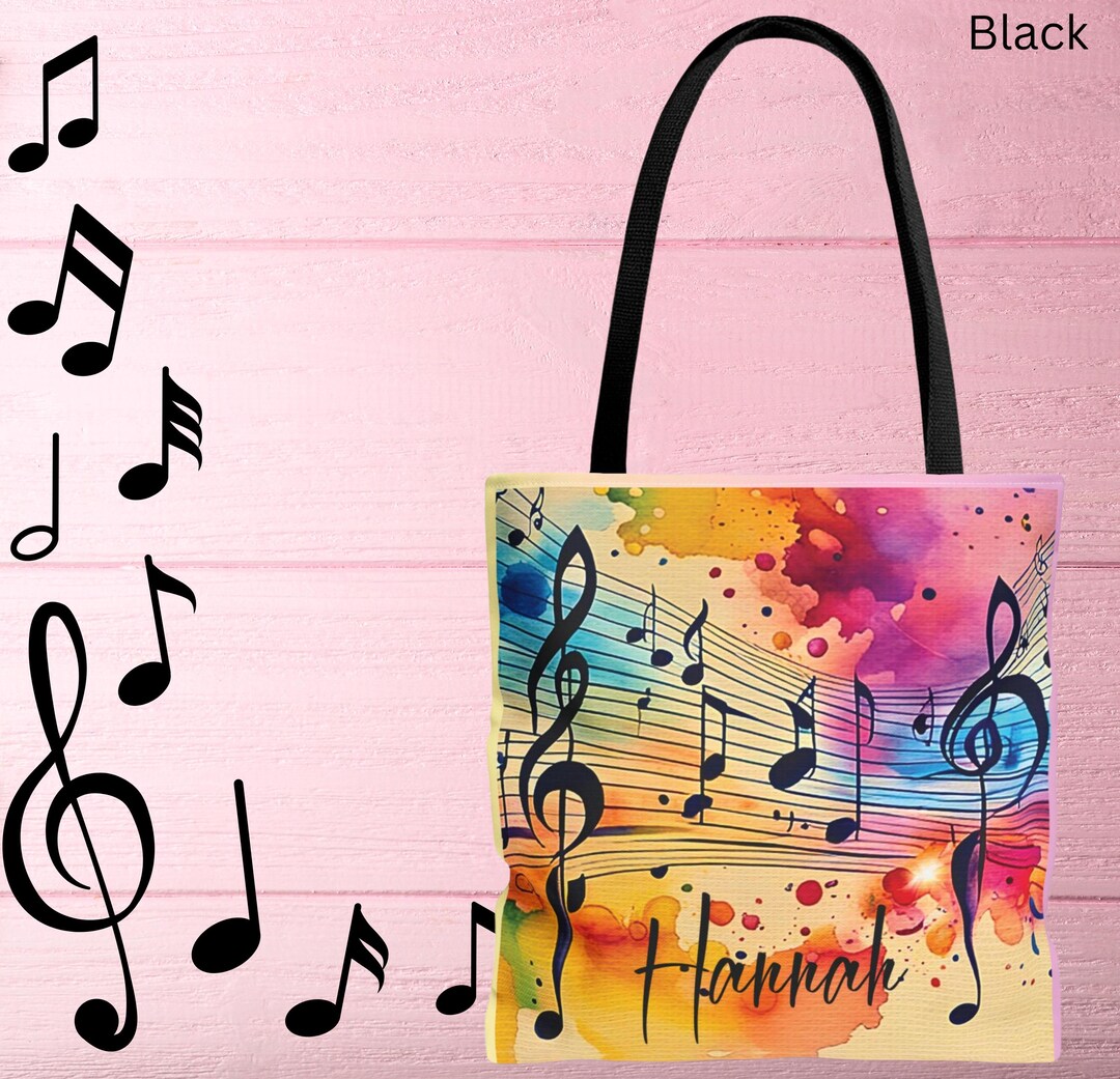 Personalize Tote Bag, Musical Notes Watercolor Design Tote, Ideal Gift ...