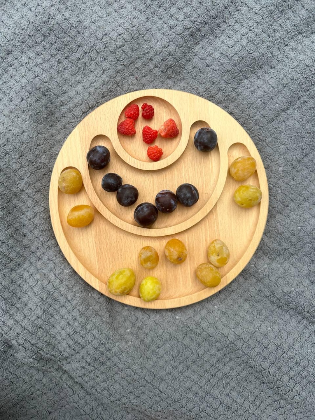 Round Wooden Serving Tray With Compartments Beech Wood Sectioned Snack ...