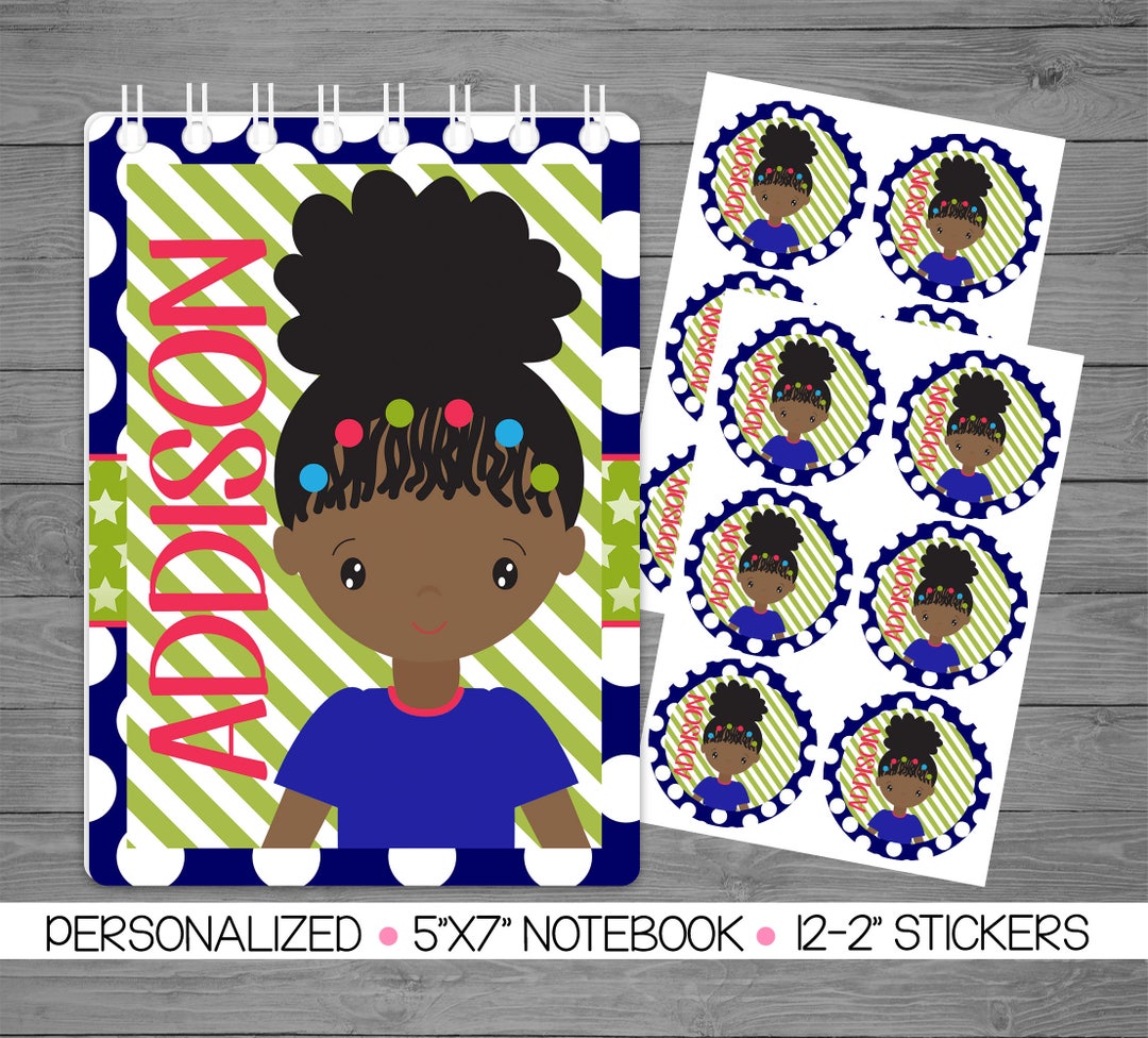 Personalized Black Girl Notebook and Stickers | Name Notebook | Black ...
