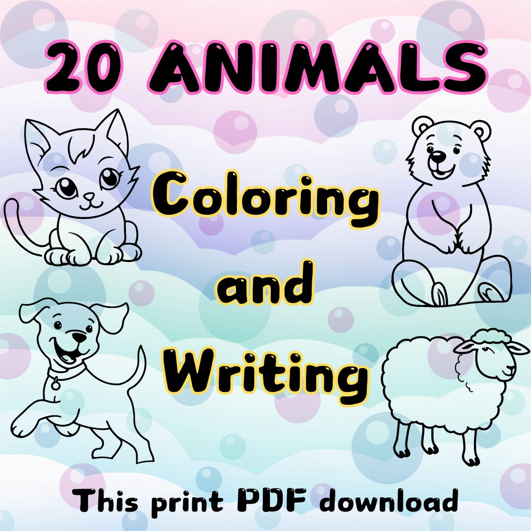 20 Animals Coloring and Writing Pages for Kids L Animals Coloring Pages ...