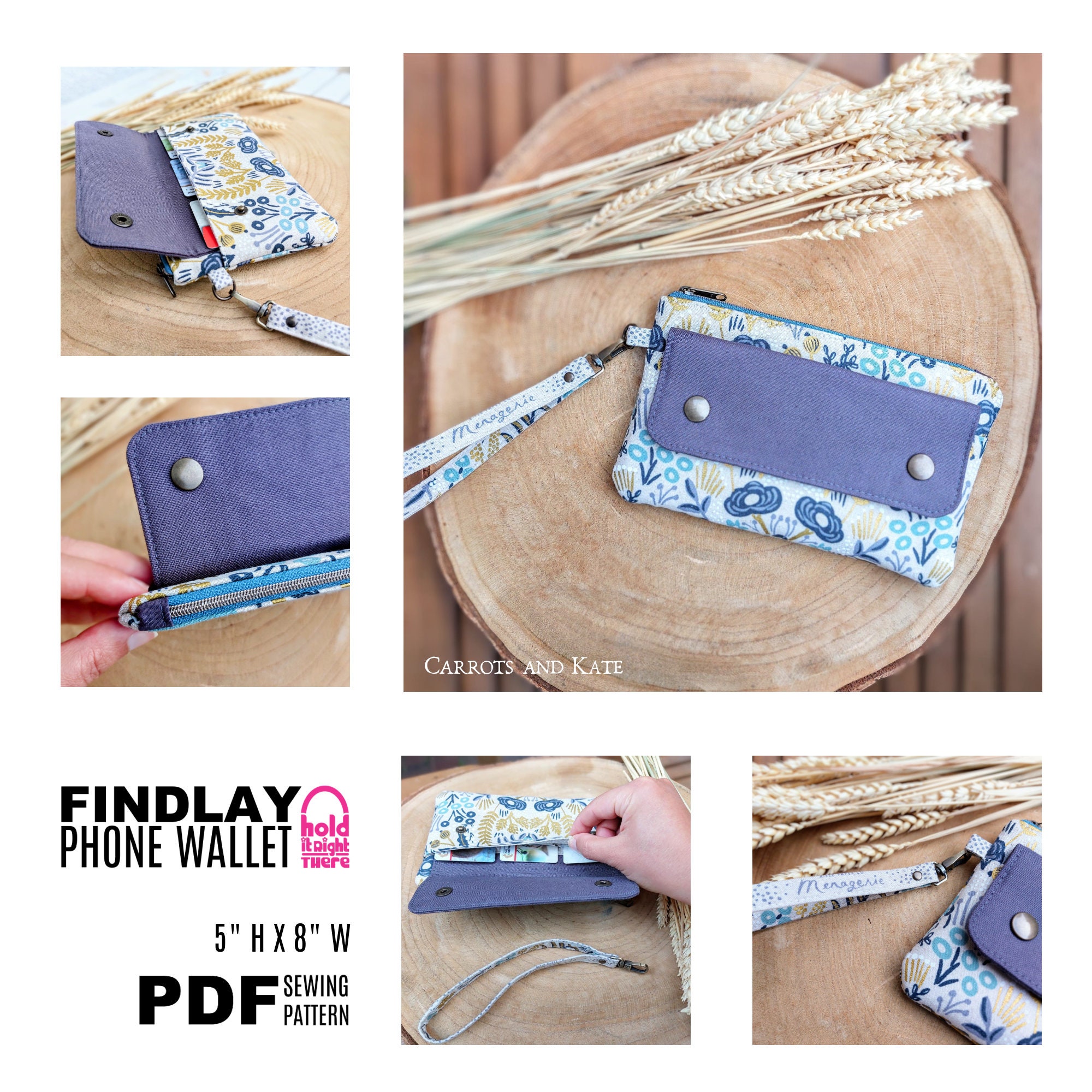 Findlay Phone Wallet Sewing Pattern: Wristlet With Card Slots (PDF ...