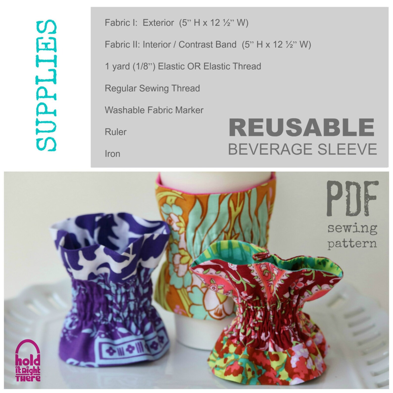 COFFEE COZY PATTERN Reusable Beverage Sleeve Pdf Sewing - Etsy