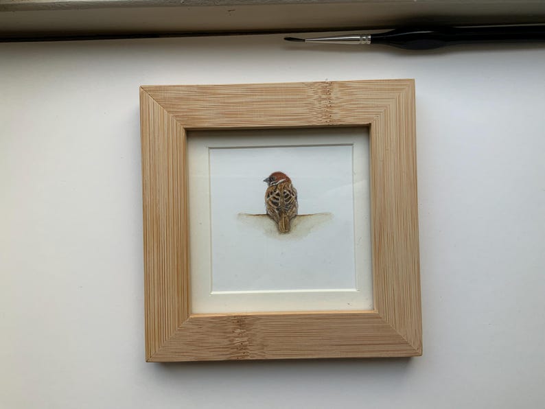 Sparrow Bird Miniature Drawing - Original 2x2 Cm Tiny Bird Art Drawing ...