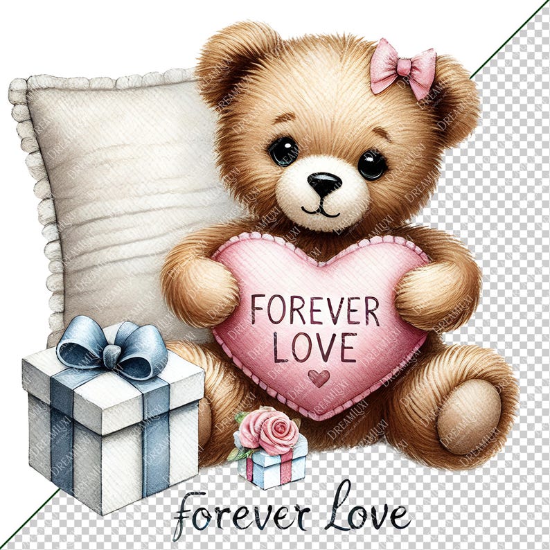 16 PNG Transparent Watercolor. Valentine's Day Clipart Pack, Cute Bear ...