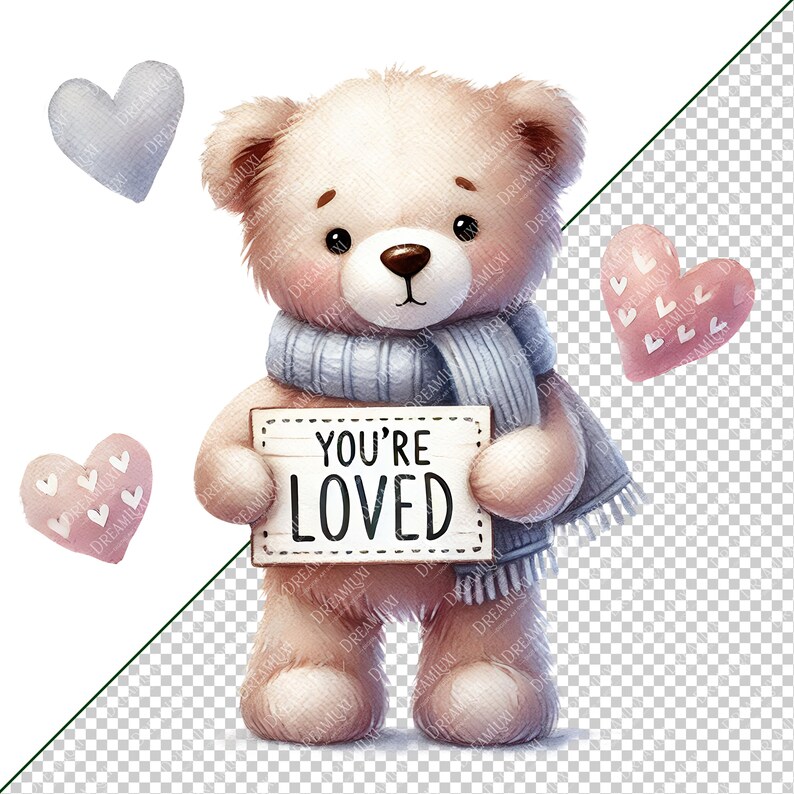 16 PNG Transparent Watercolor. Valentine's Day Clipart Pack, Cute Bear ...