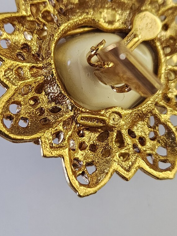 Rare Signed CRAFT Huge Dimensional Gold Tone White En… - Gem