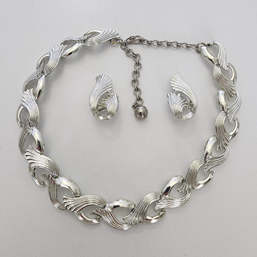 Silver Tone Panel Link Collar Choker Necklace & Clip on Earrings - Etsy