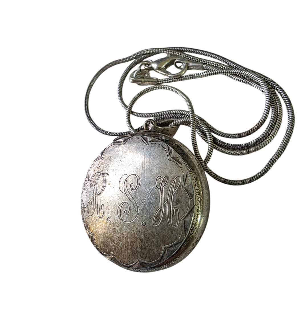 Vintage Sterling Silver Locket Necklace: Art Deco Style, Engraved ...