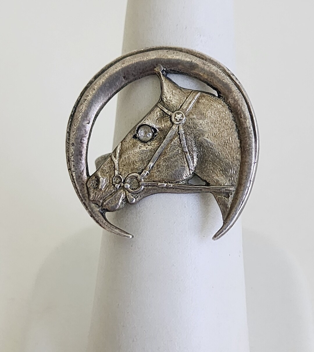 Vintage Silver Tone Horse Ring, Rhinestone Eye, Equestrian Jewelry ...