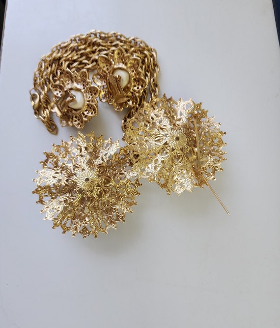 Rare Signed CRAFT Huge Dimensional Gold Tone White En… - Gem