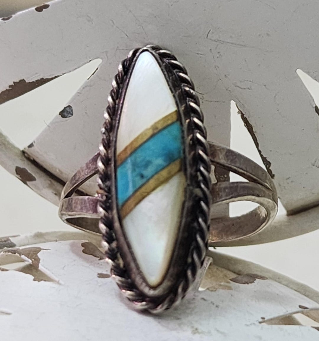 Vintage Navajo Native American Hallmark EL Sterling Mother of Pearl ...