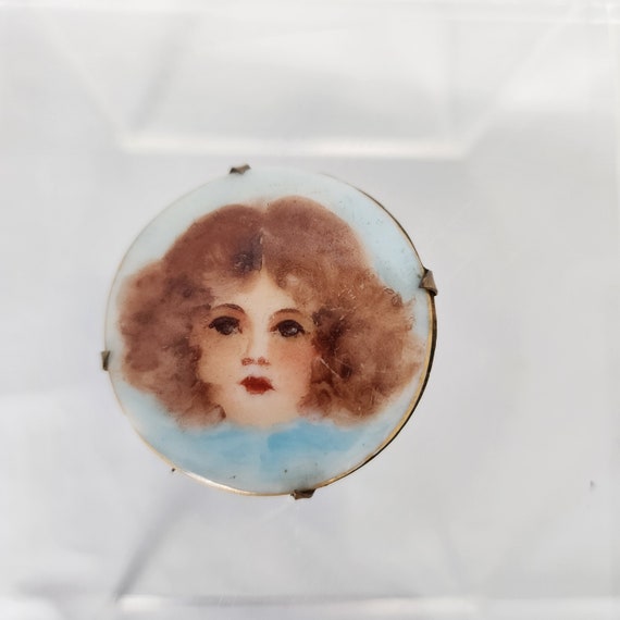 Antique 1920s Hand Painted Porcelain Portrait Brooch … - Gem