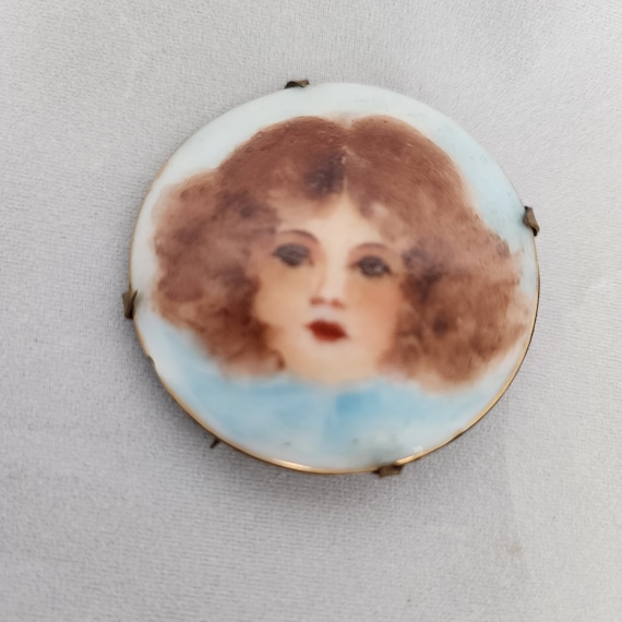 Antique 1920s Hand Painted Porcelain Portrait Brooch … - Gem
