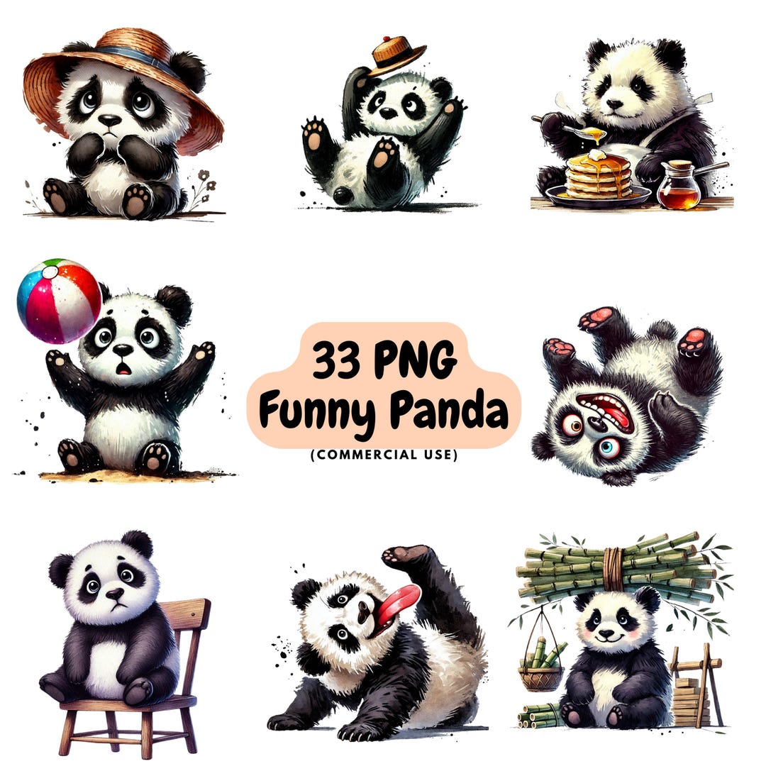 33 Funny & Cute Panda Clipart PNG Bundle Adorable Transparent Animals ...
