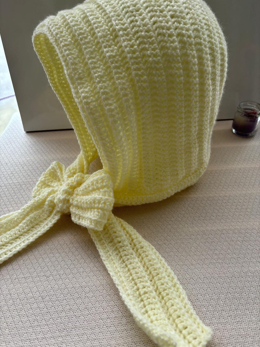 Cozy Handmade Crochet Adult Bonnet: Yellow Tie-under-chin or Balaclava ...