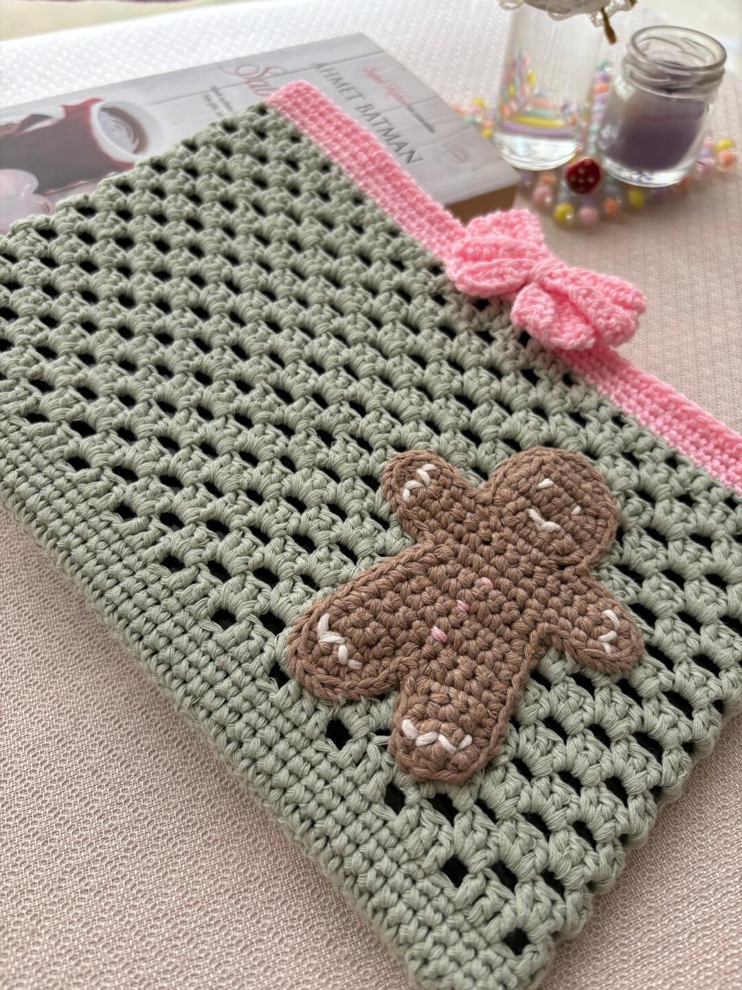 Handmade Crochet Tablet Case Cover, 10 Inch,cute Gingerbread Man Design ...
