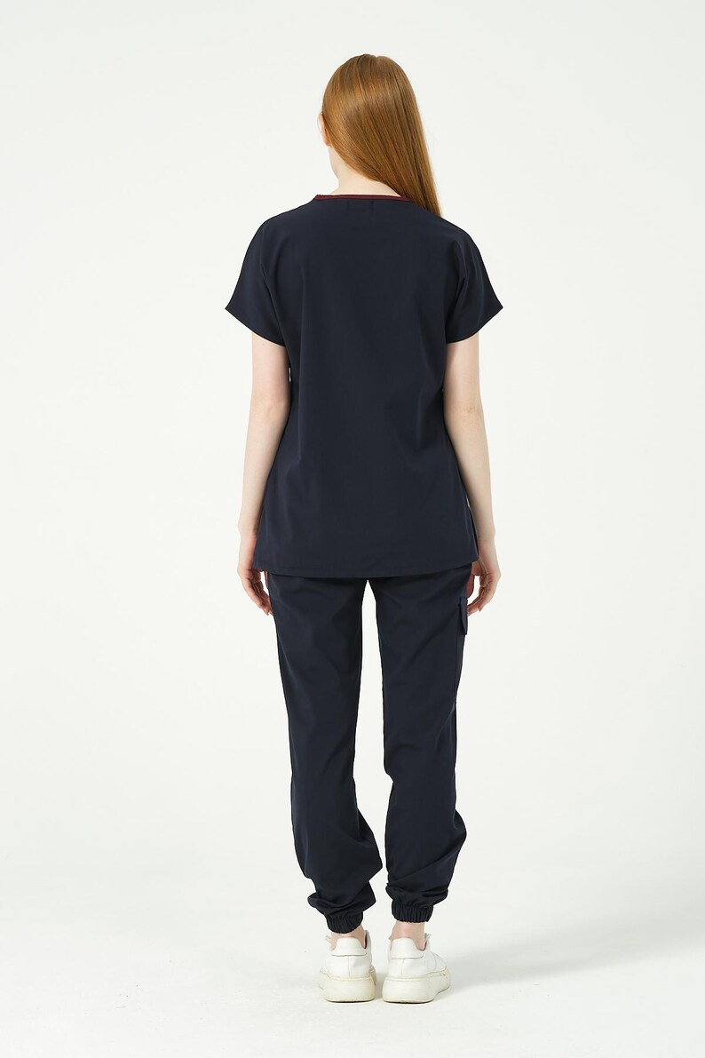 Navy Blue Cargo Pocket Jogger Scrub Set for Women, Flexible Medical ...