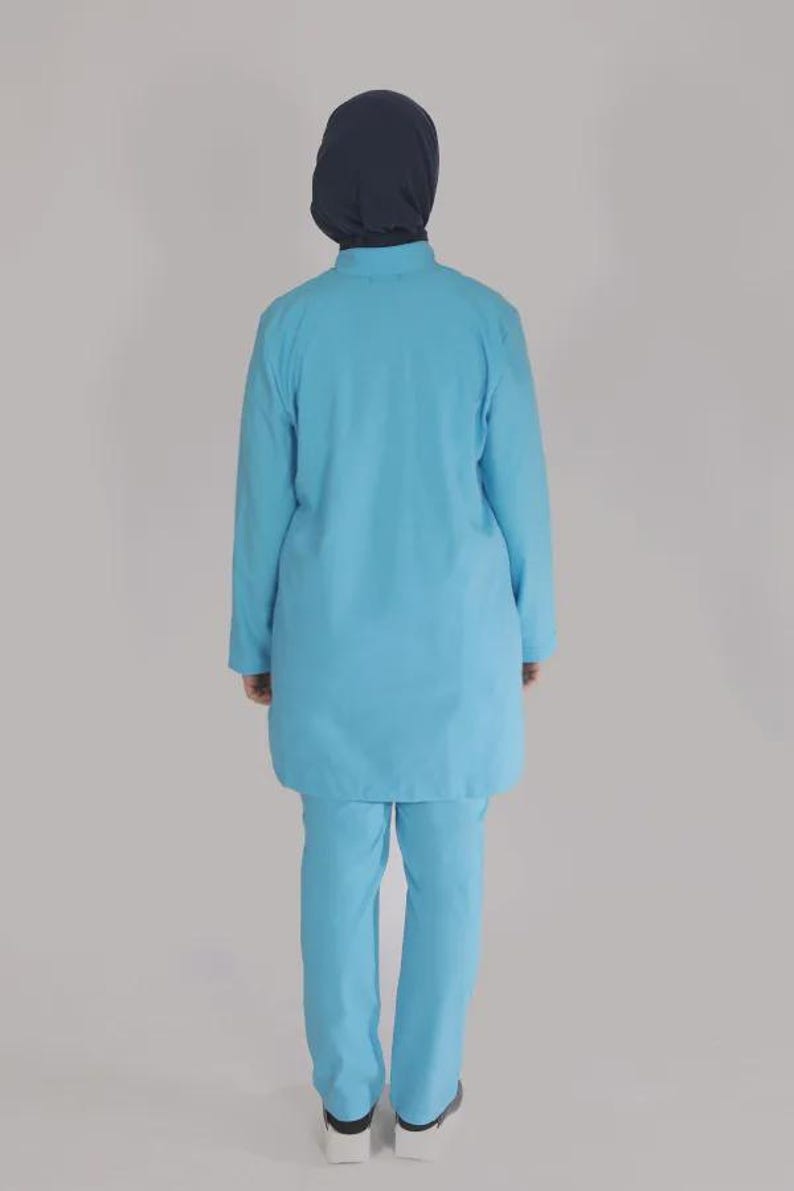 Baby Blue Muslim Scrubs Set – 4 Way Stretch Hijab Nurse, Dentist ...