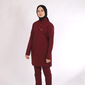 Burgundy Muslim Scrubs Set – 4 Way Stretch Hijab Nurse, Dentist ...