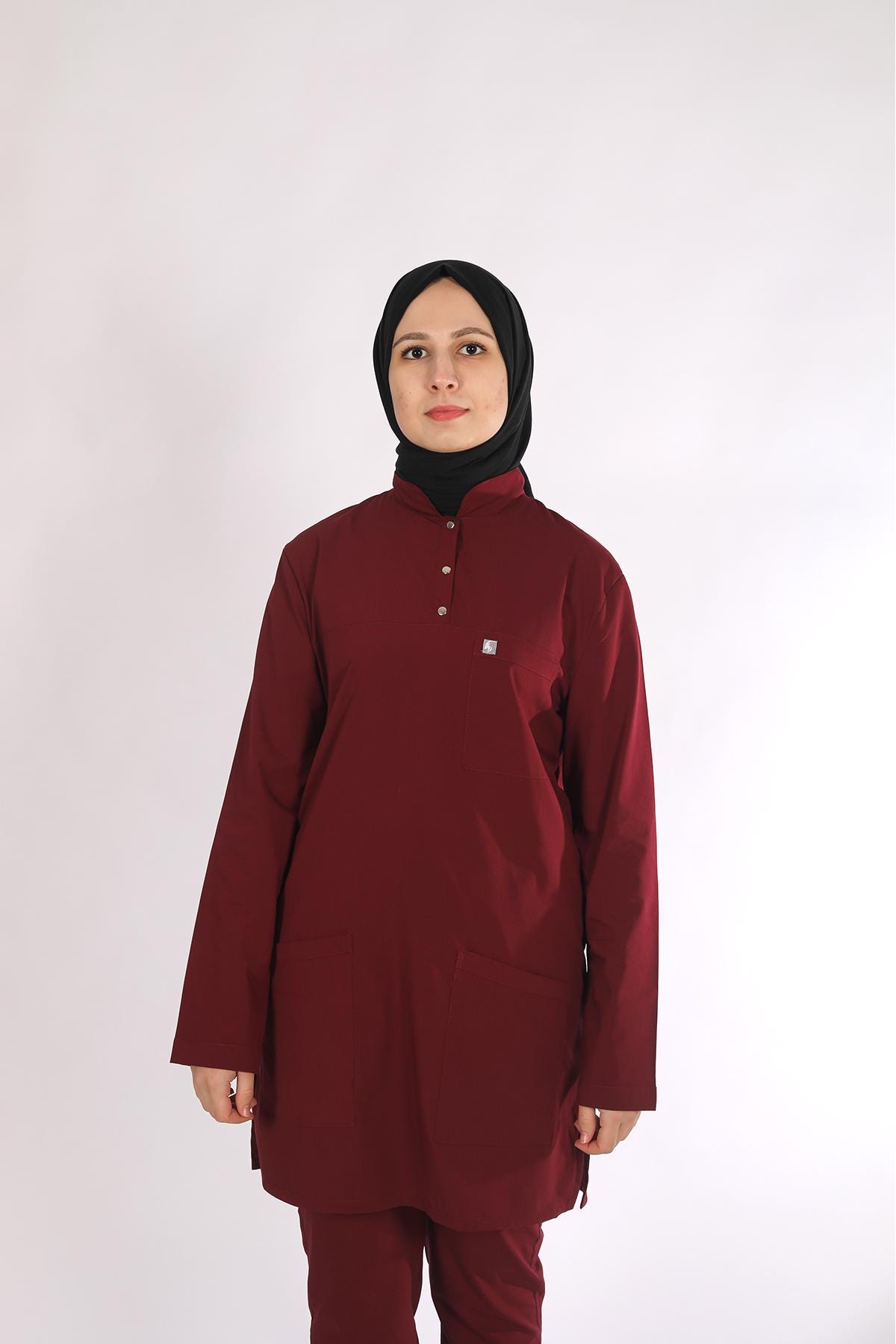 Burgundy Muslim Scrubs Set – 4 Way Stretch Hijab Nurse, Dentist ...