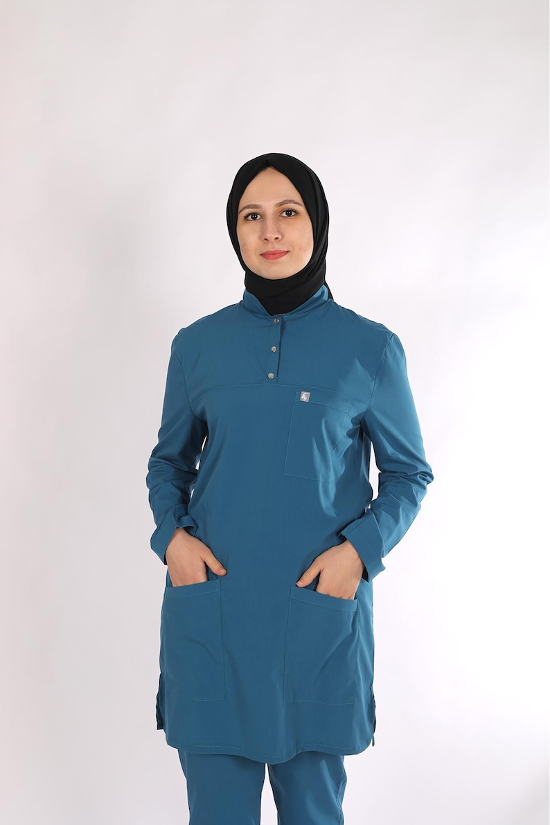 Turquoise Muslim Scrubs Set – 4 Way Stretch Hijab Nurse, Dentist ...