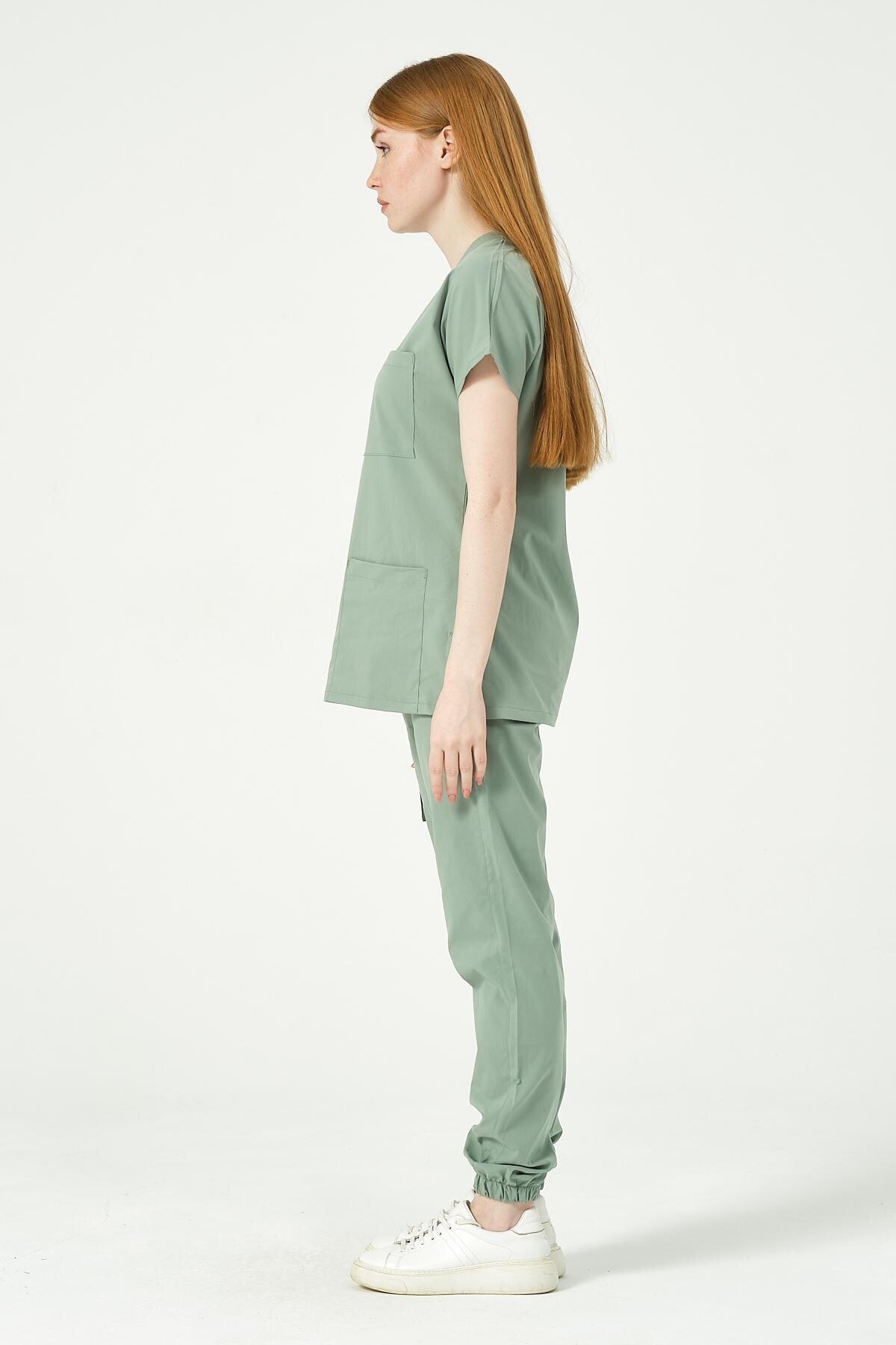 Sage Green Cargo Pocket Jogger Scrub Set for Women, Flexible Medical ...