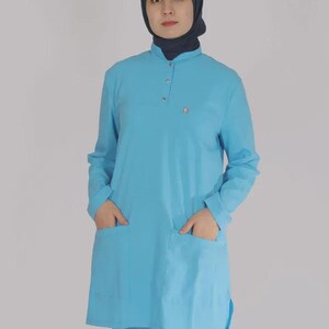 Baby Blue Muslim Scrubs Set – 4 Way Stretch Hijab Nurse, Dentist ...