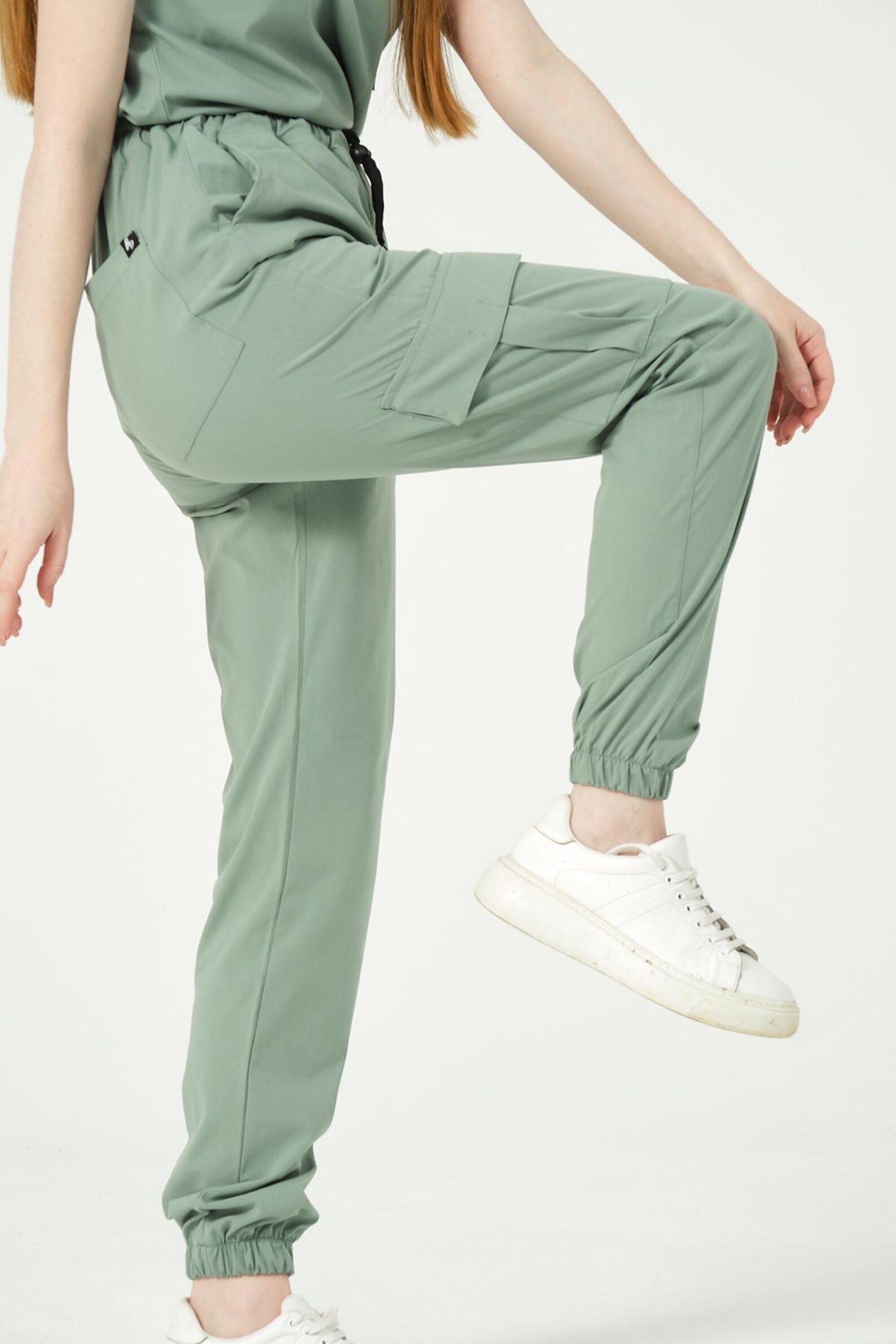 Sage Green Cargo Pocket Jogger Scrub Set for Women, Flexible Medical ...