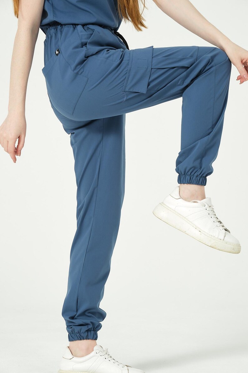 Indigo Cargo Pocket Jogger Scrub Set for Women, Flexible Medical ...