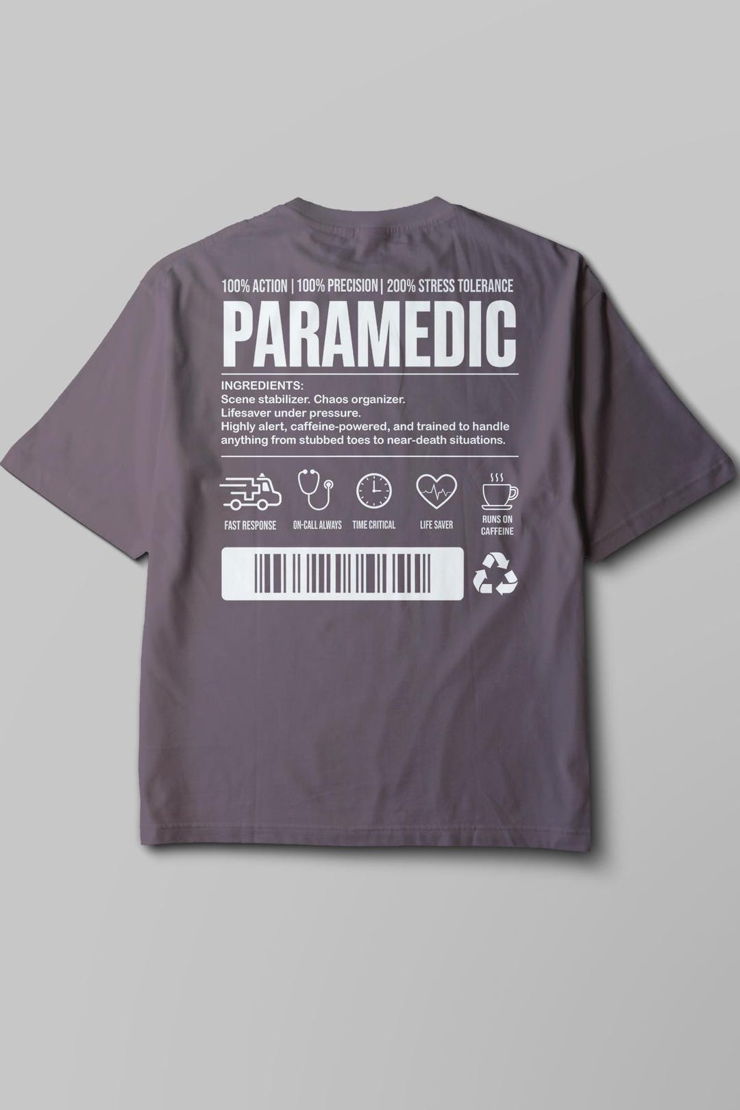 Paramedic Oversize T-shirt Grey | Unisex EMT Tee | Smoke Color Medical ...