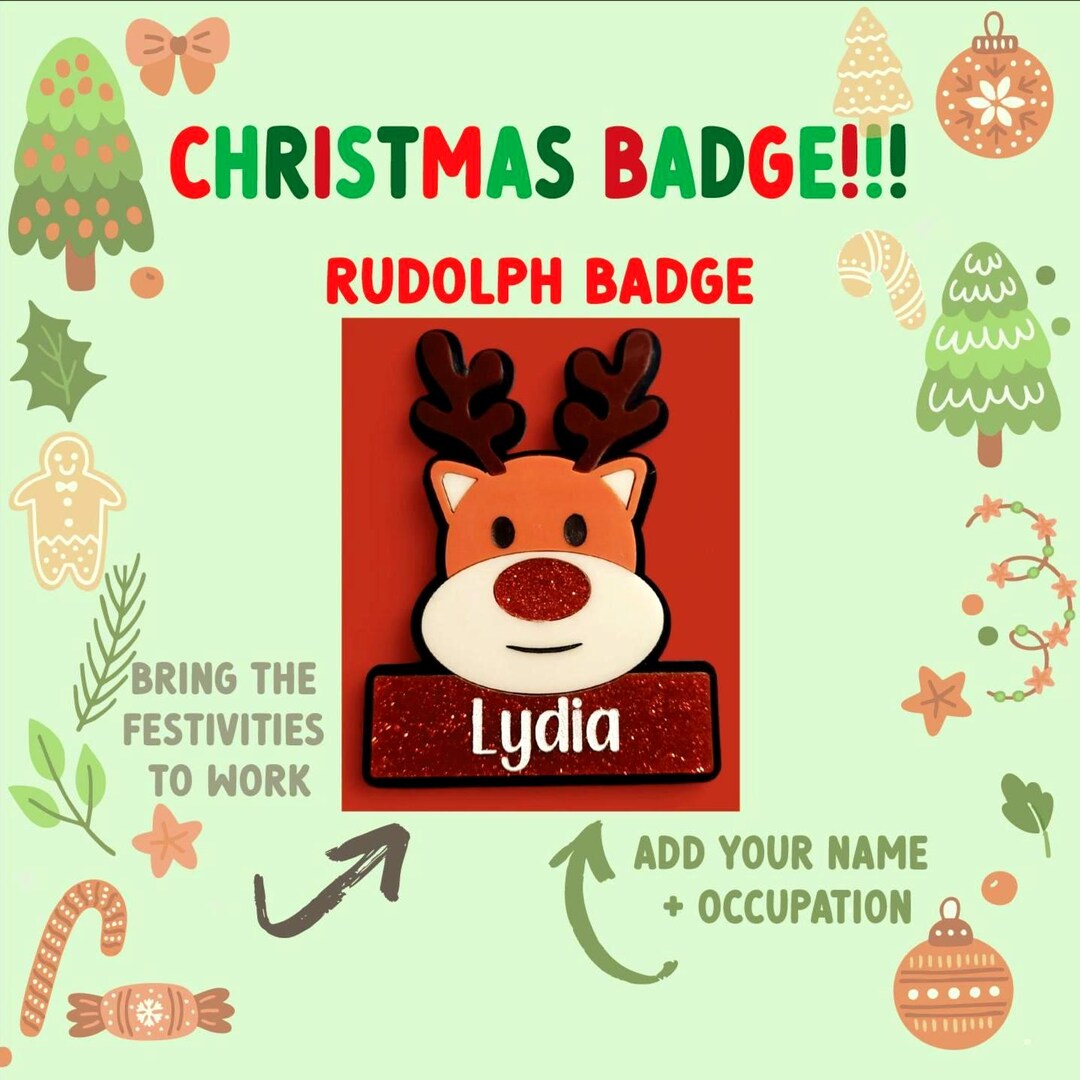 Christmas Rudolph Name Badge - Etsy