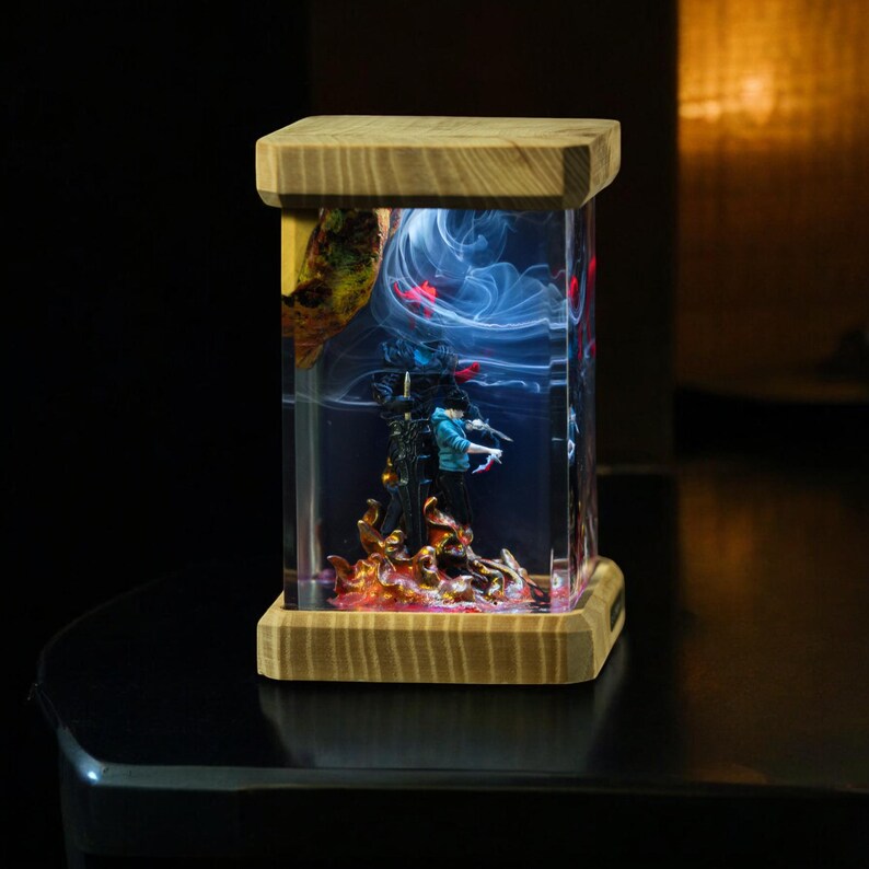 Sung Jinwoo Figure Epoxy Lamp, Custom Solo Leveling Sung Jin Woo Figure ...