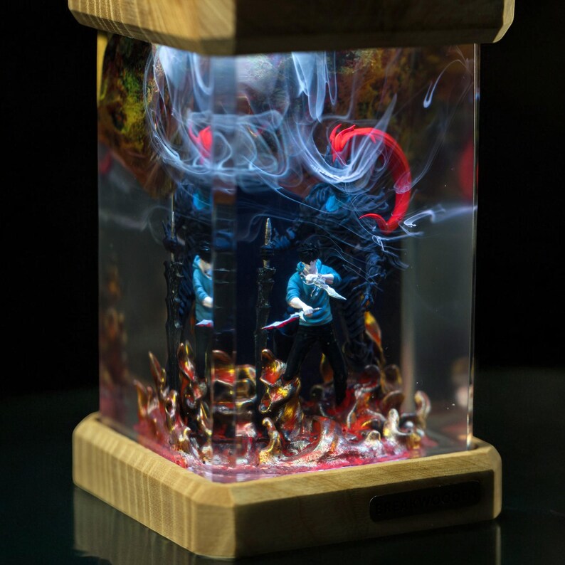 Sung Jinwoo Figure Epoxy Lamp, Custom Solo Leveling Sung Jin Woo Figure ...