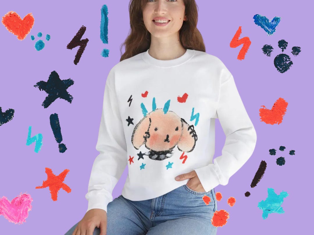 Cute Punk Bunny Crewneck Cutecore Rabbit Sweater Animal Drawing ...