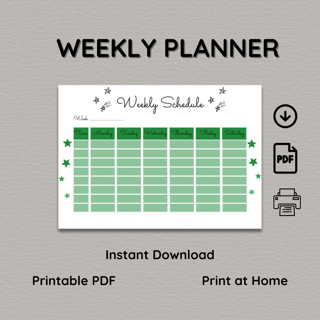 Weekly Planner Digital Template - Green Minimalist A4 & Letter Size ...
