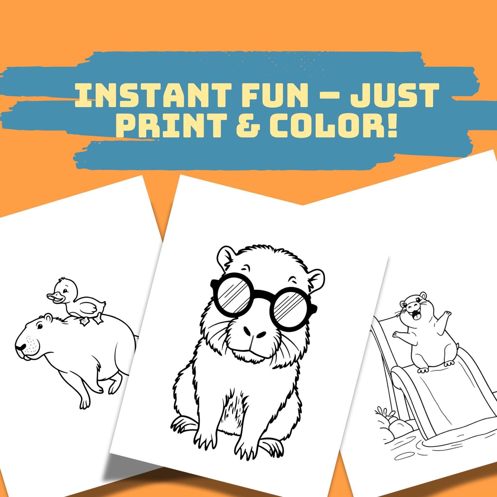 Capybara Coloring Pages, Relaxing Coloring Fun for Adults & Kids, Cozy ...
