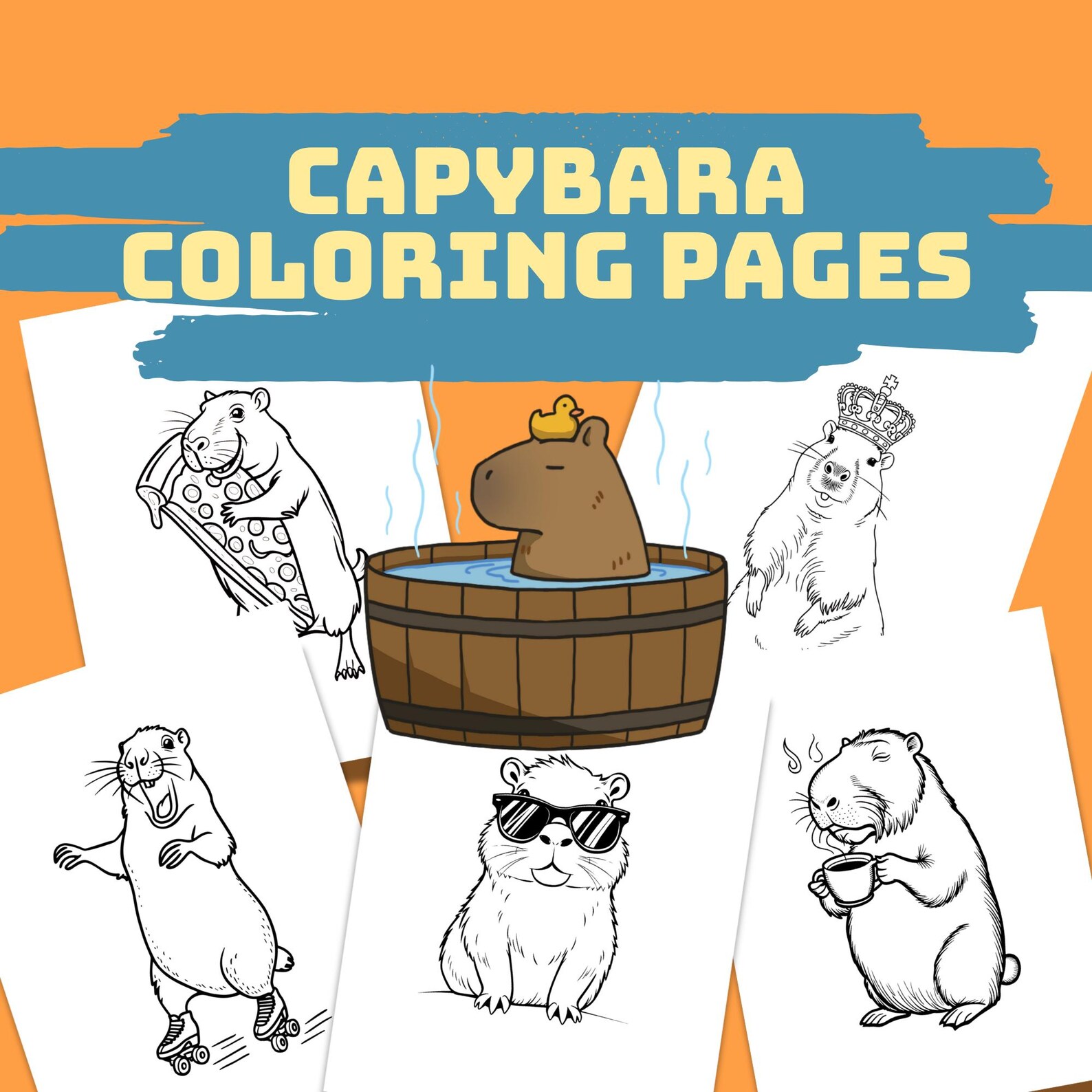 Capybara Coloring Pages, Relaxing Coloring Fun for Adults & Kids, Cozy ...