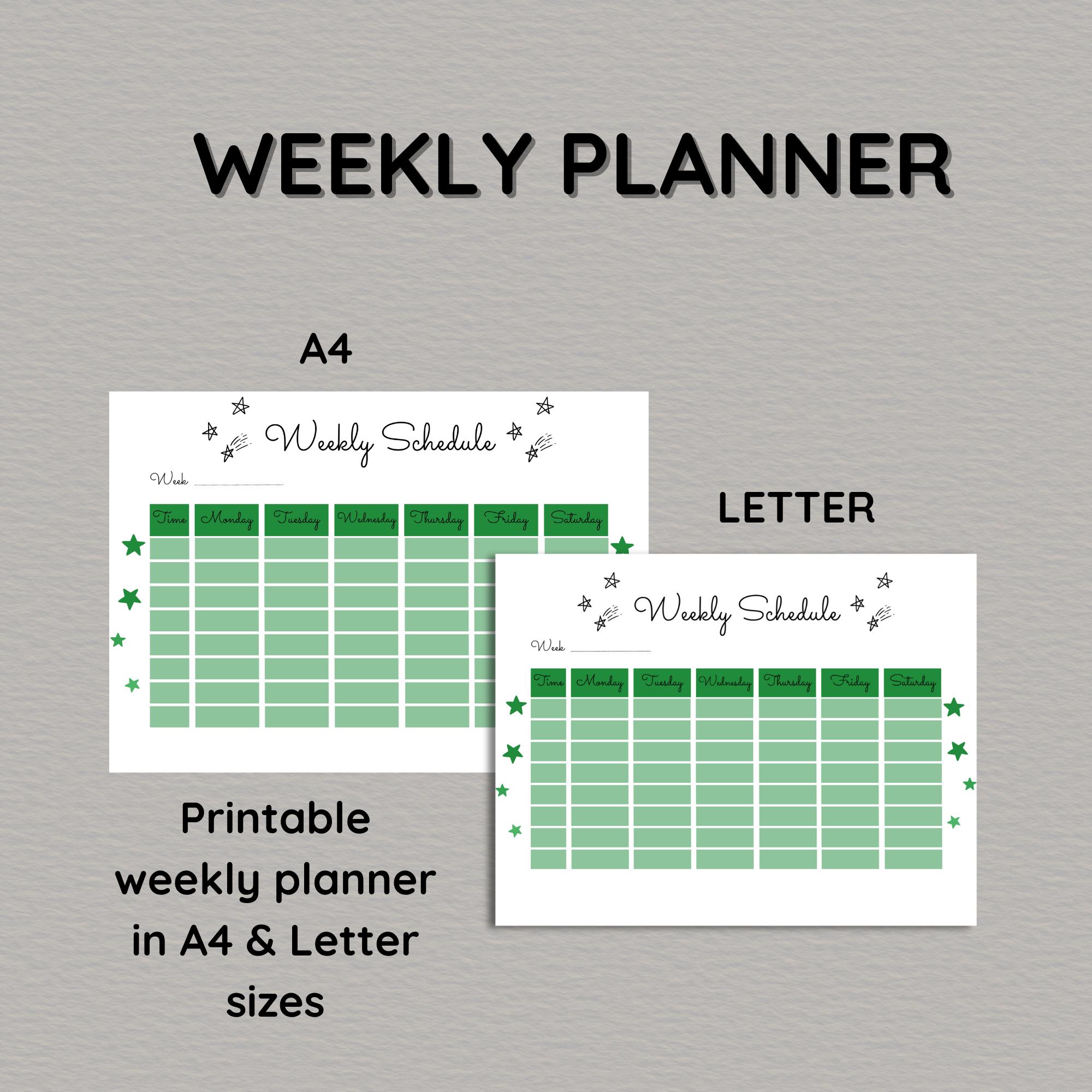 Weekly Planner Digital Template - Green Minimalist A4 & Letter Size, Printable Instant Download ...