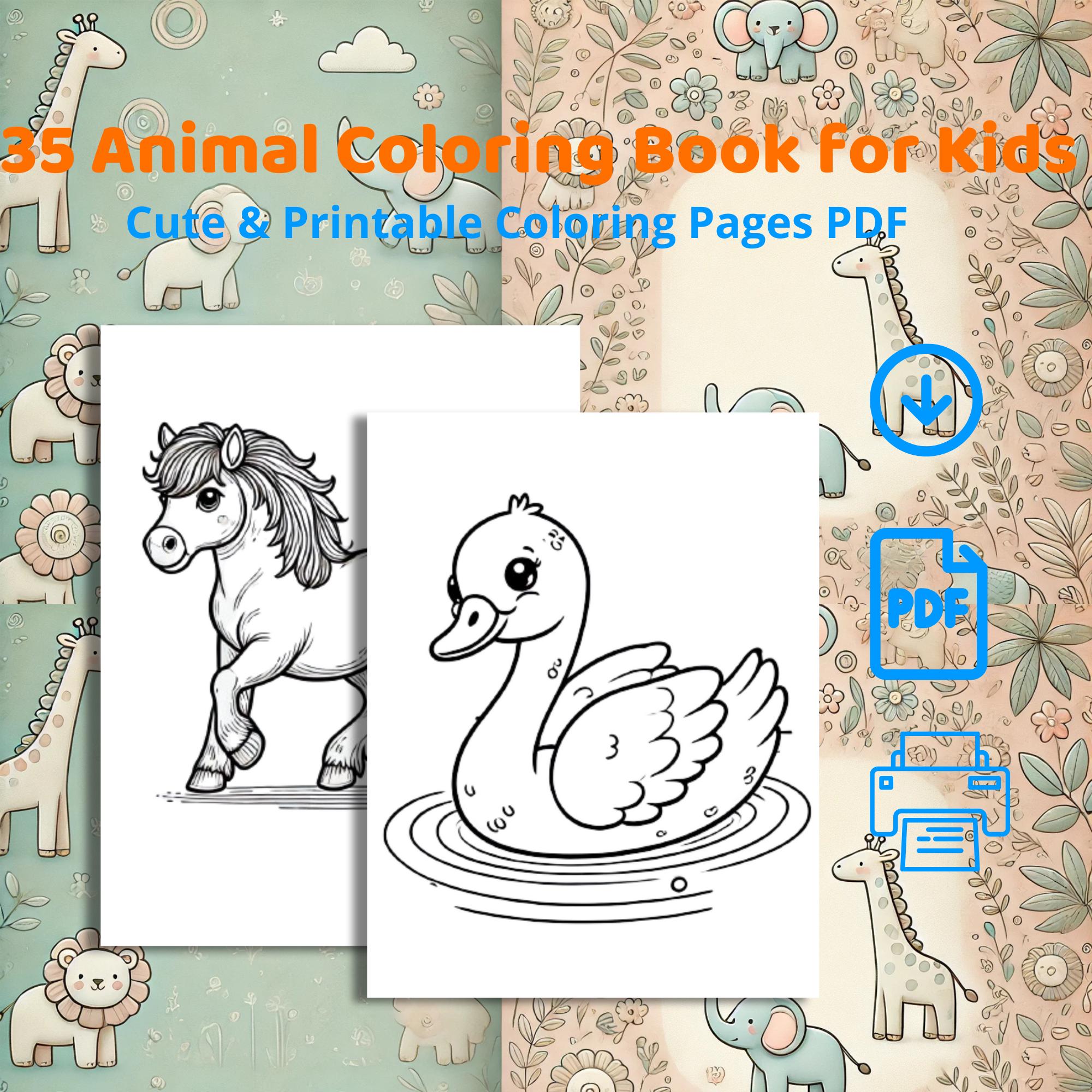 35 Animal Coloring Book for Kids, Cute Printable Coloring Pages PDF ...