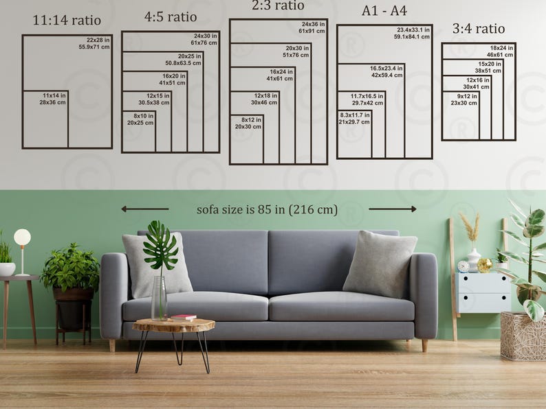 Wall Art Size Guide ISO A1-A4 Bundle of 6 Pcs + Editable Option in ...