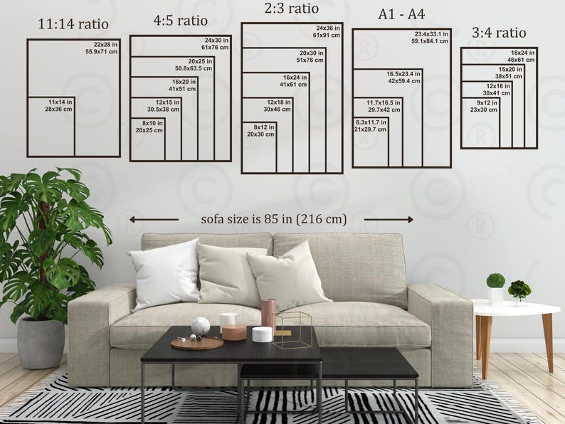 Wall Art Size Guide ISO A1-A4 Bundle of 6 Pcs + Editable Option in ...