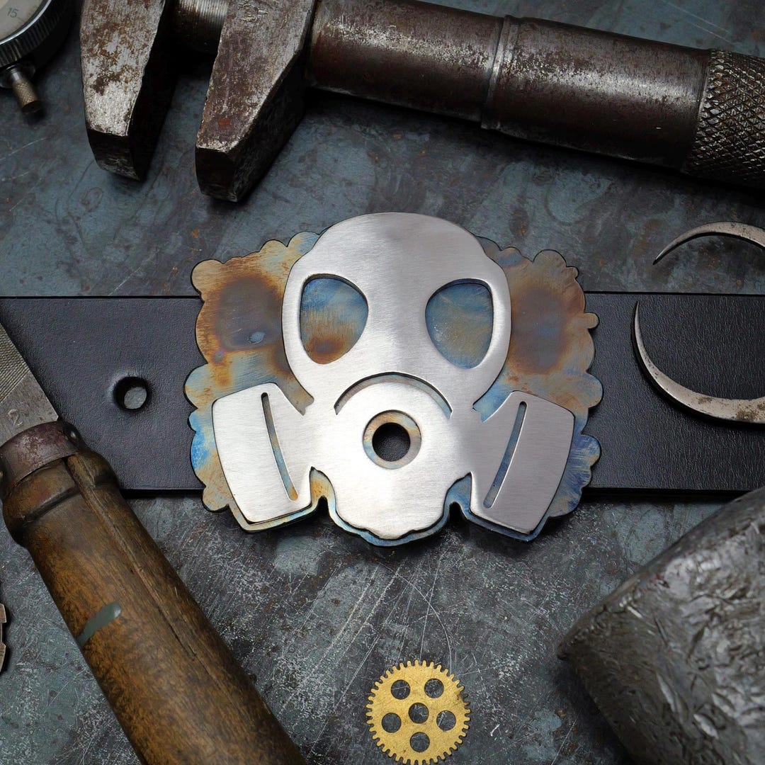 Handcrafted Steel Gas Mask Belt Buckle, Black Leather Belt Option - Etsy