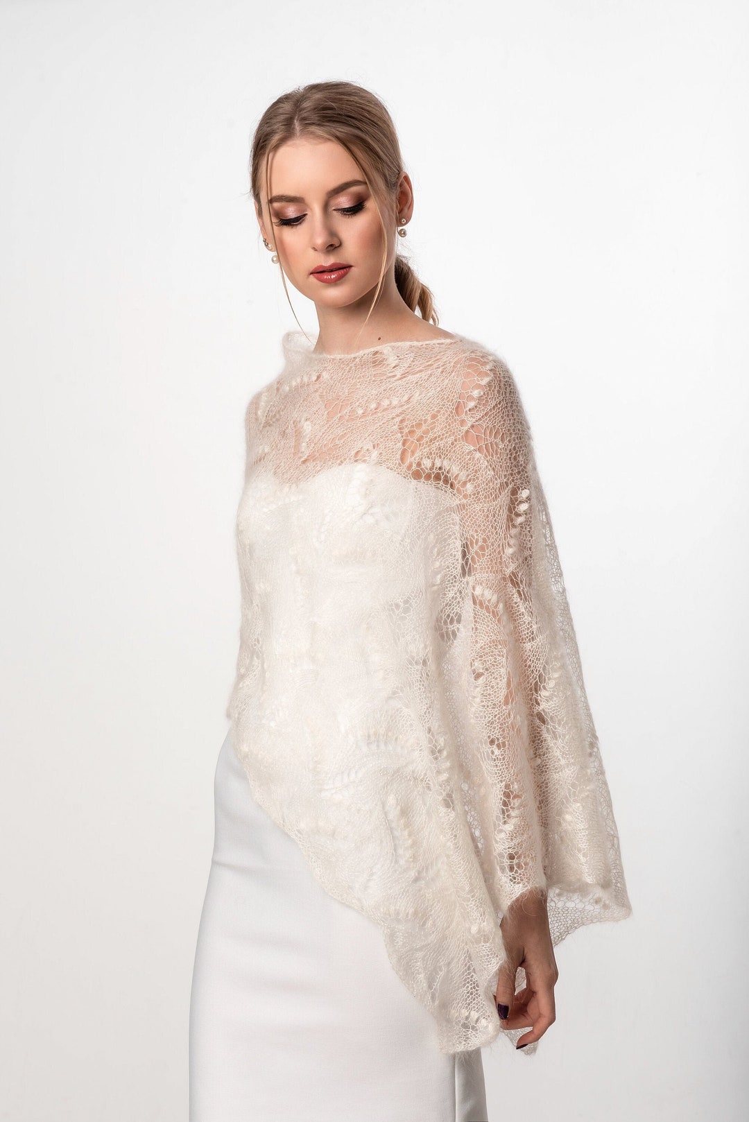Bridal Mohair Poncho Ivory Color, Mohair Wedding Shawl, Handmade Wrap ...